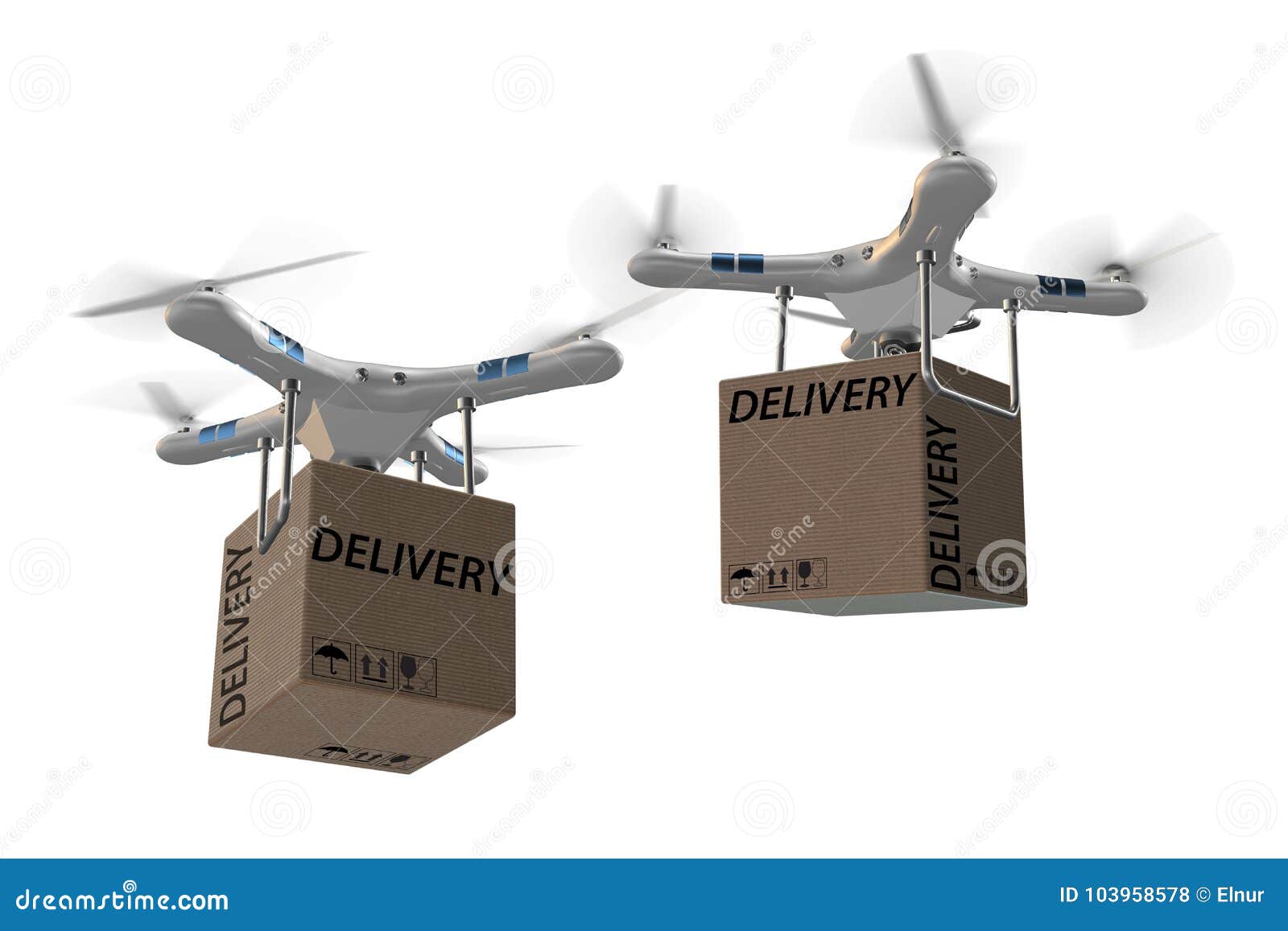 The Drone Delivery Concept with Box in Air - 3d Rendering Stock ...
