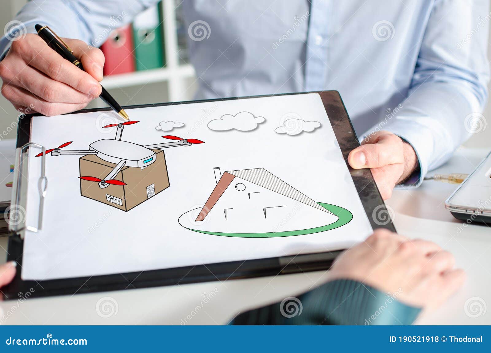 Drone Delivery Concept on a Clipboard Stock Photo - Image of shipping ...