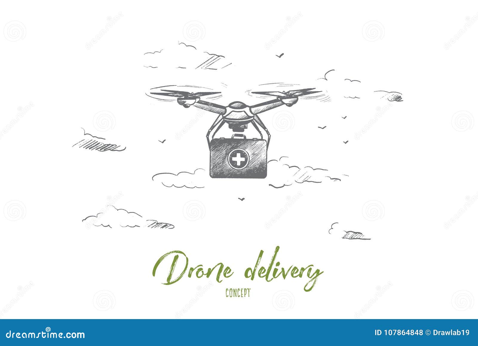Drone Delivery Concept. Hand Drawn Isolated Vector. Stock Vector ...