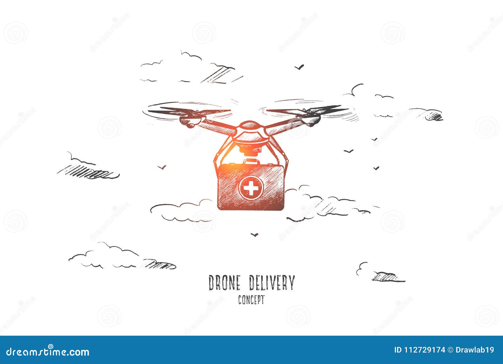 Drone Delivery Concept. Hand Drawn Isolated Vector. Stock Vector ...