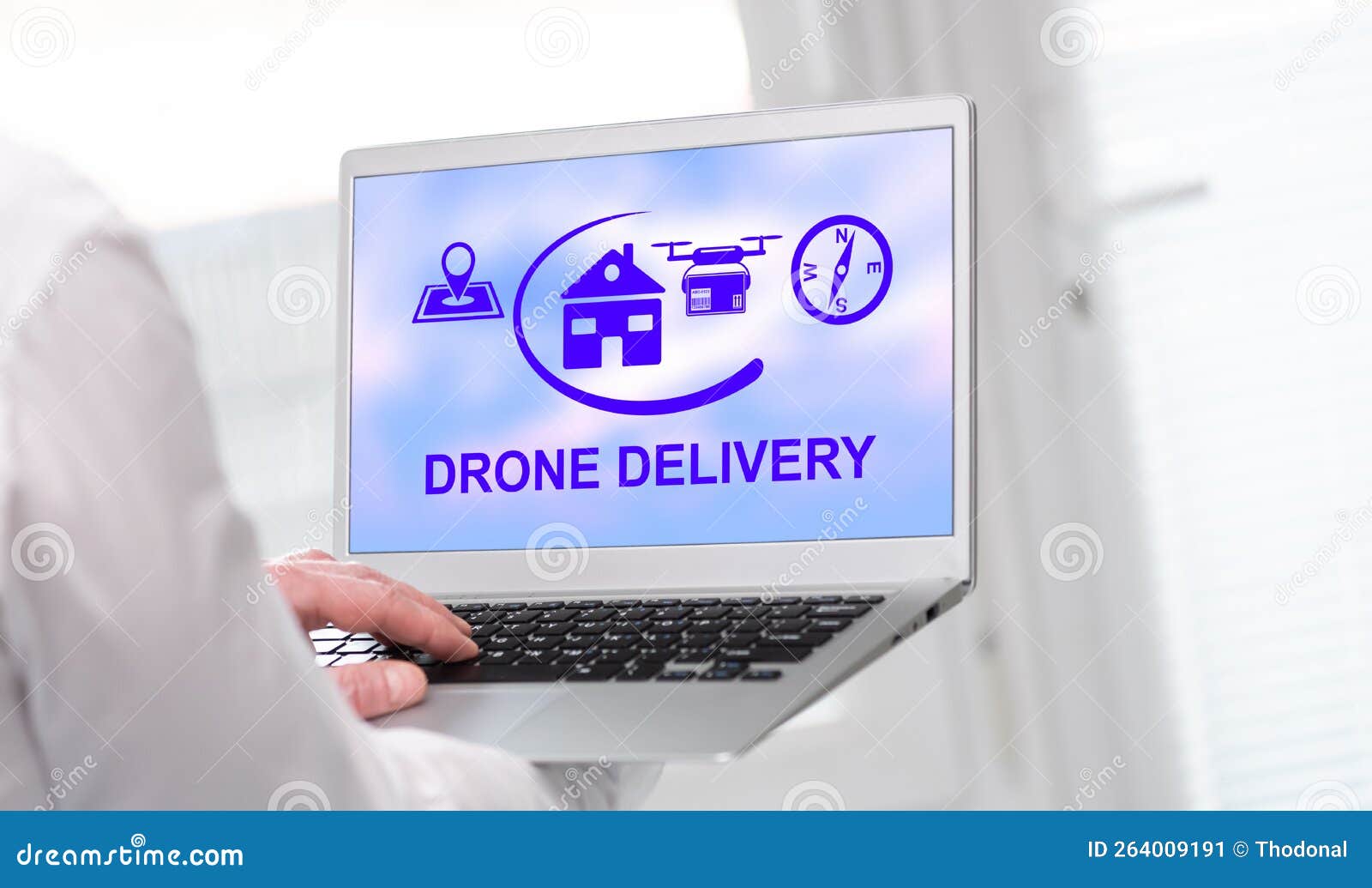 Drone Delivery Concept on a Laptop Screen Stock Image - Image of ...