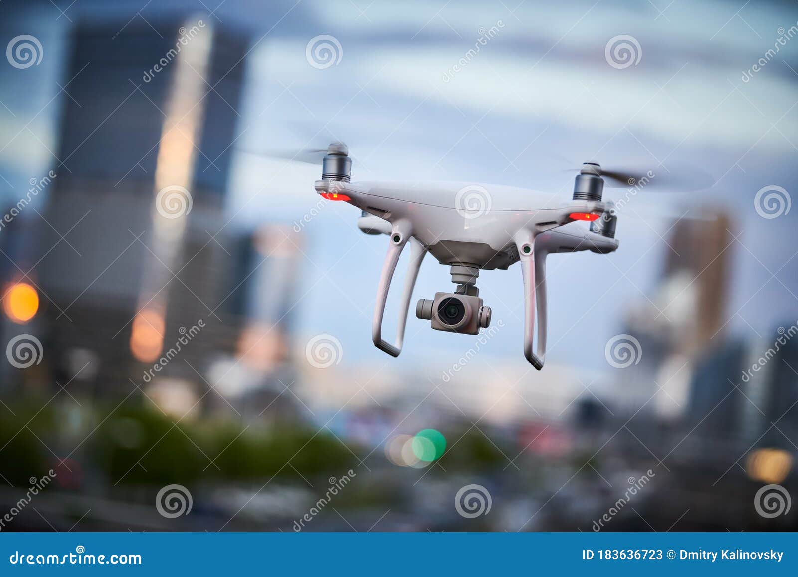 Drone with Digital Camera Flying at City Street Stock Image - Image of ...