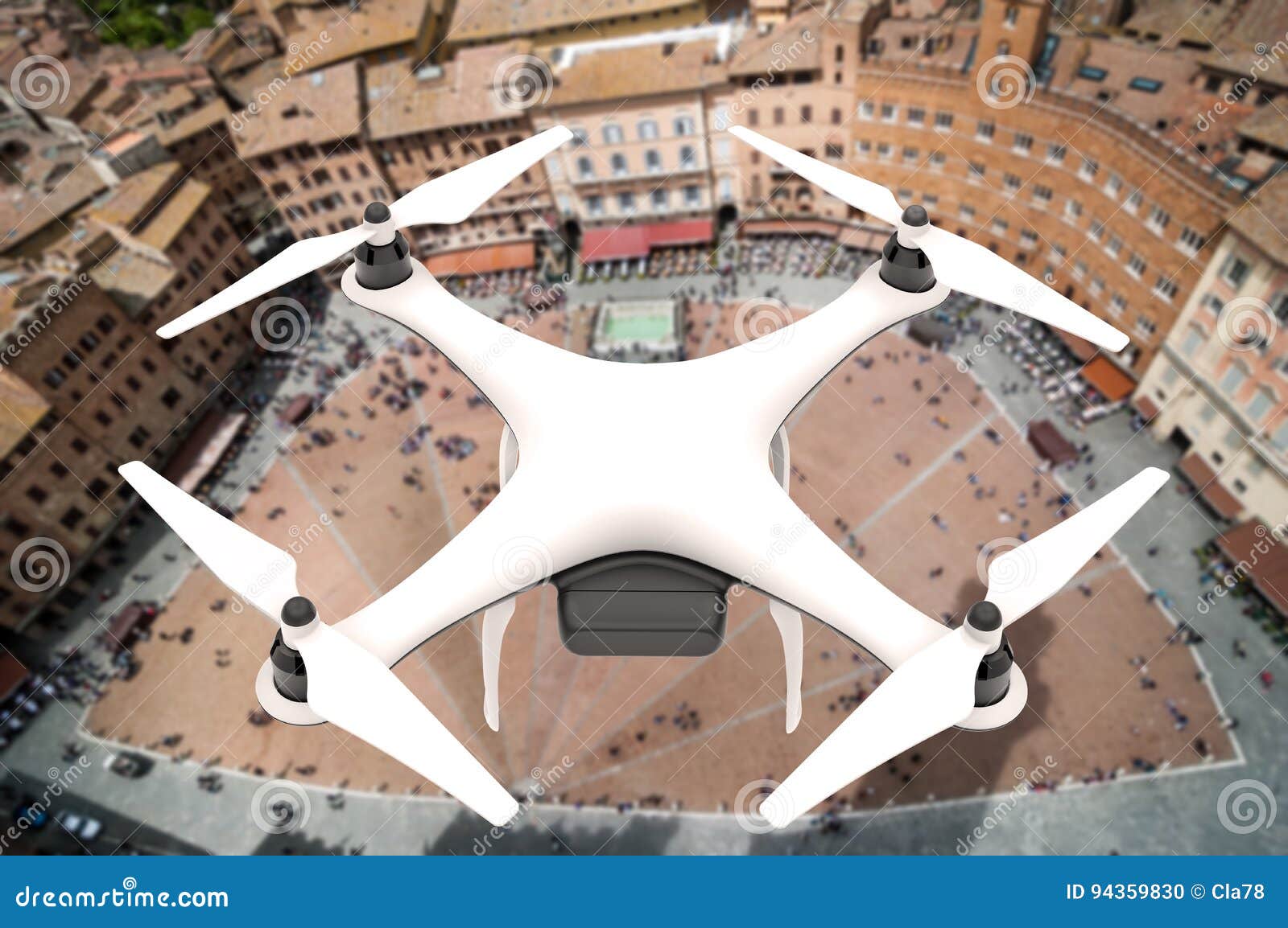 Drone with Digital Camera Flying Over a Square of an Italian City Stock ...
