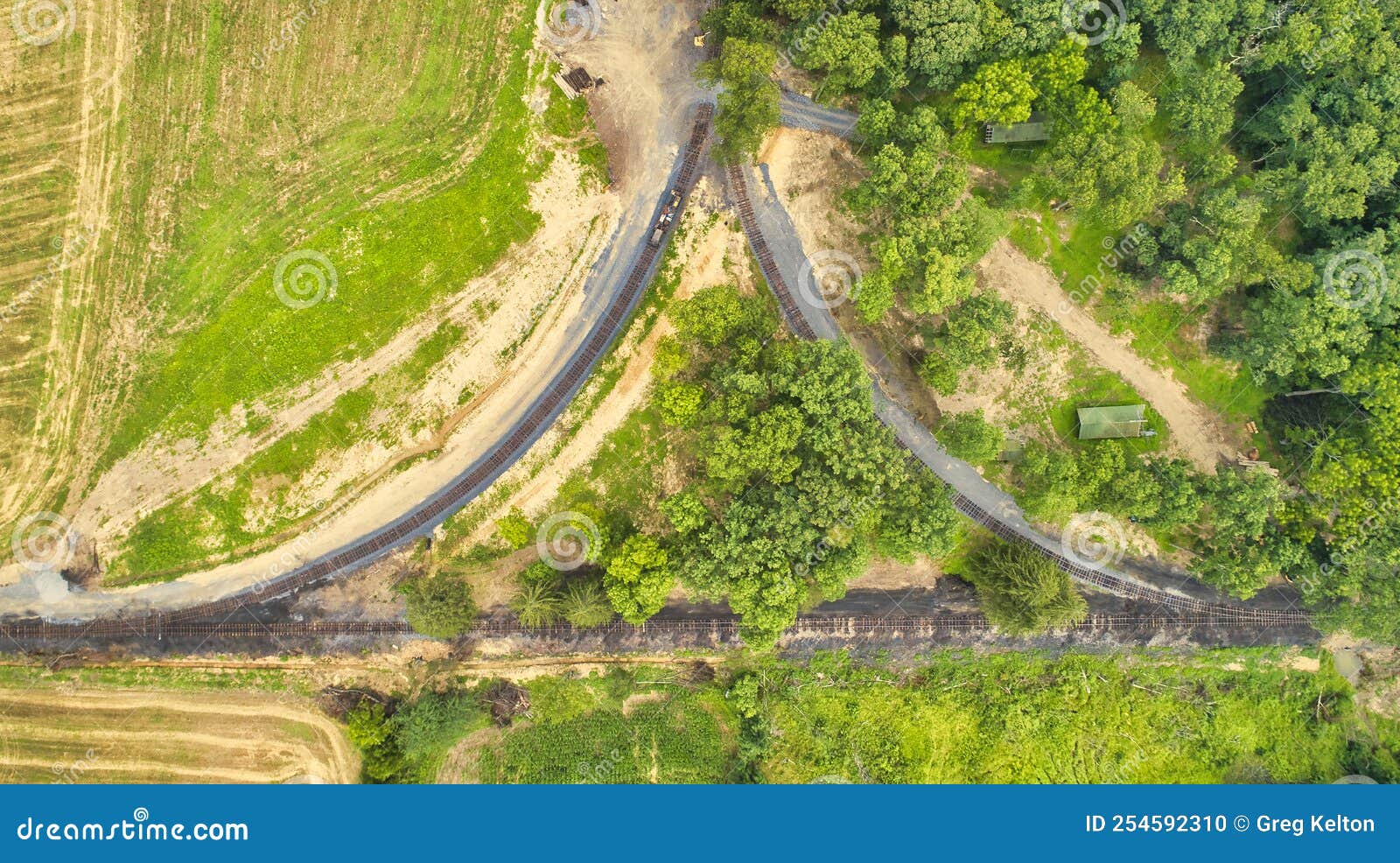 Drone Downward View of a Train Track Wye, Turn Around, Under ...