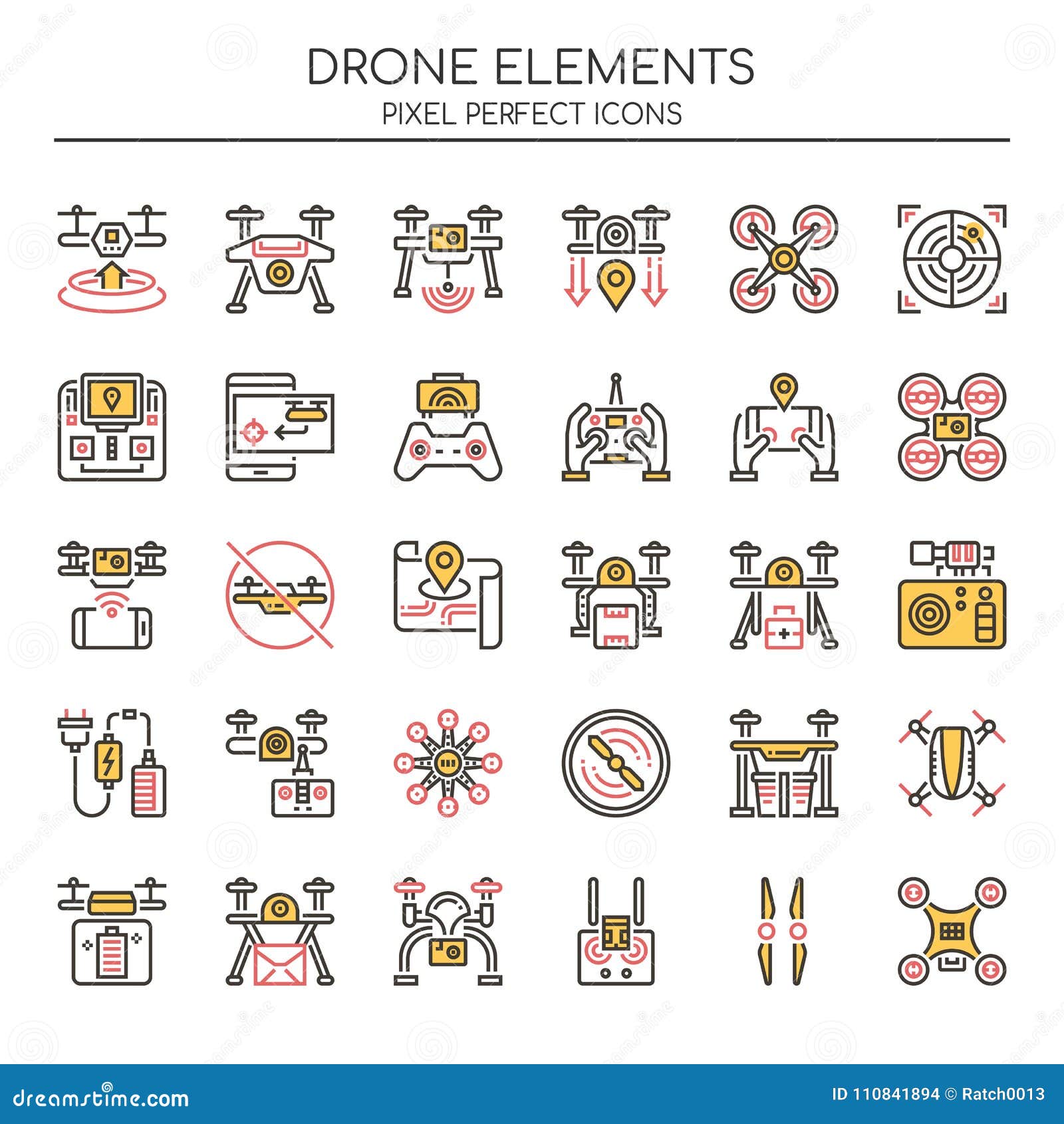 Drone Elements , Thin Line and Pixel Perfect Icons Stock Vector ...