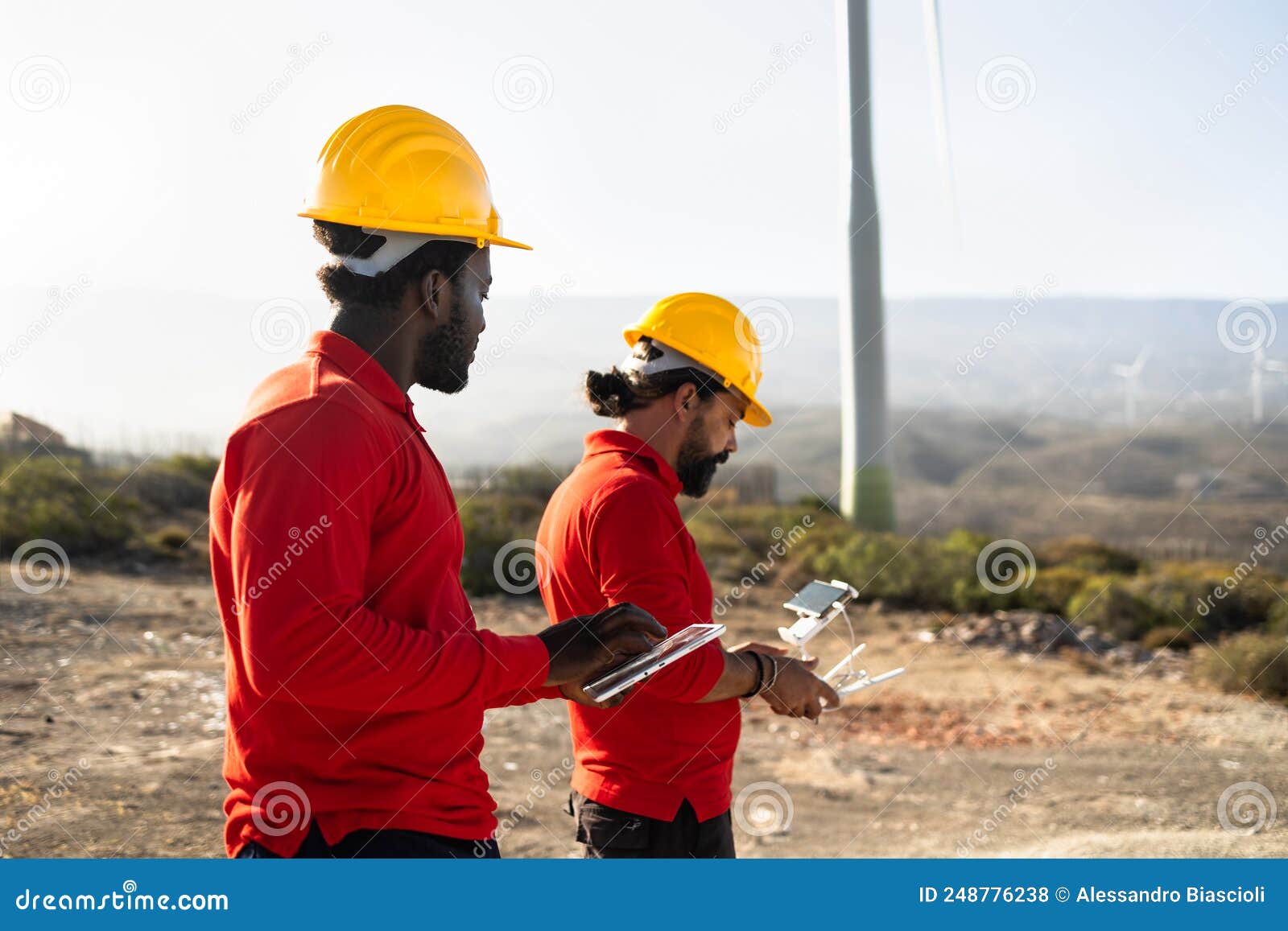 Drone Engineers Working on Eolic Farm Stock Photo - Image of innovation ...