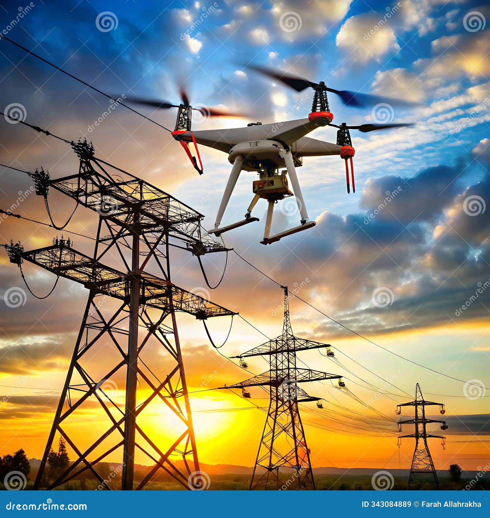 A Drone Equipped with Electrical Tools is Inspecting Infrastructure ...