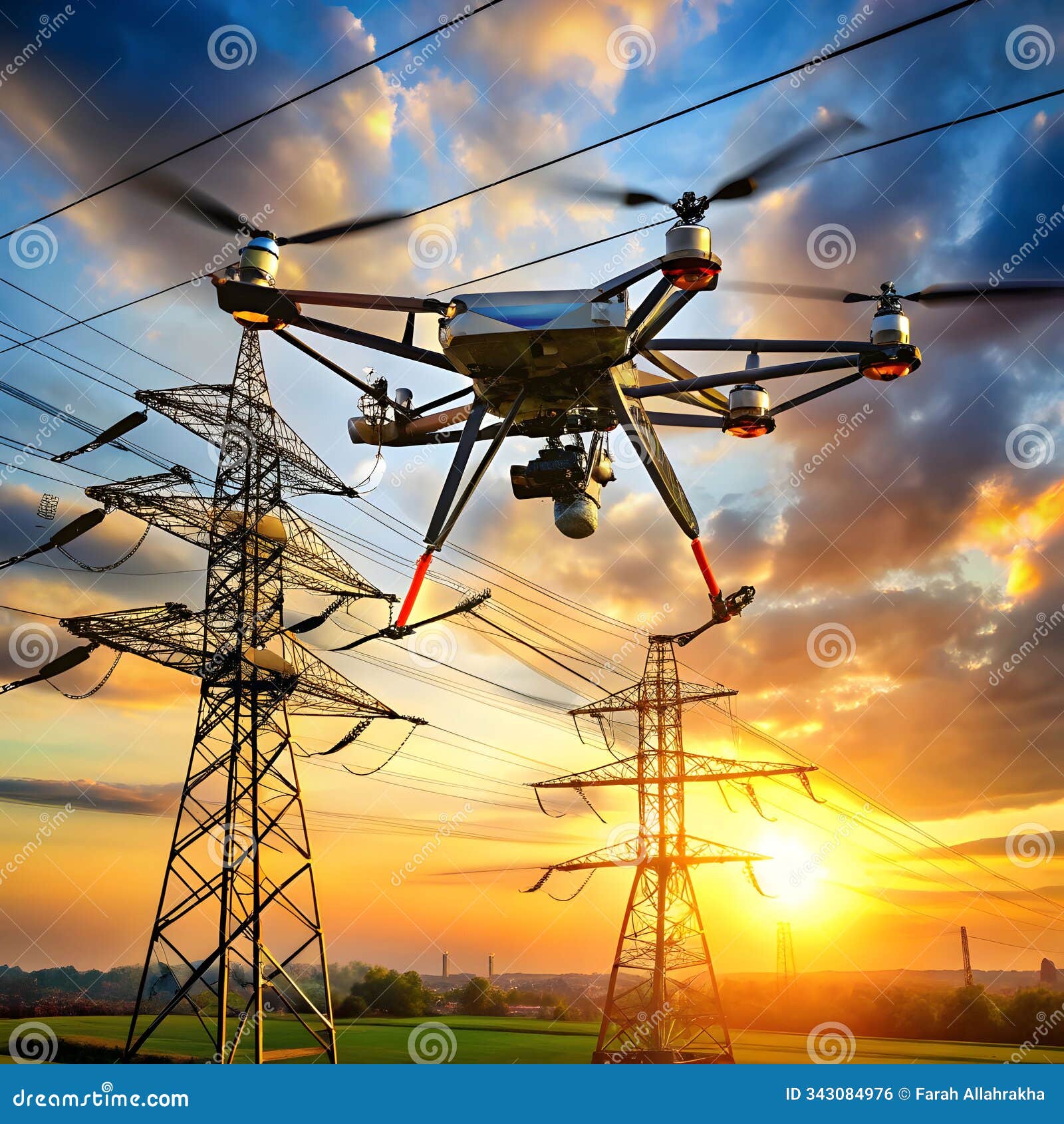 A Drone Equipped with Electrical Tools is Inspecting Infrastructure ...