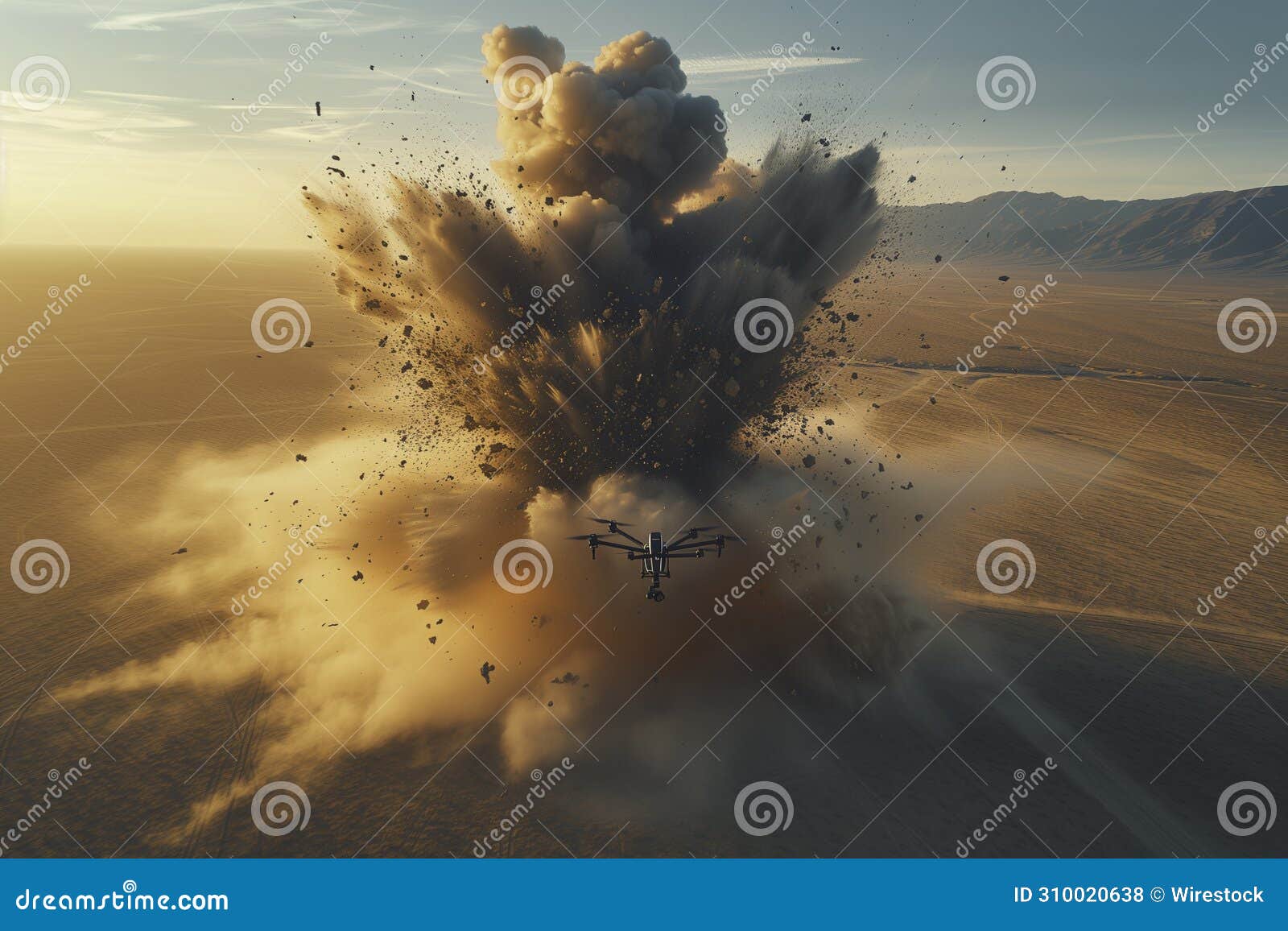 Drone Filming a Large Explosion in the Desert, AI-generated. Stock ...