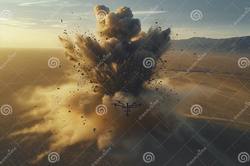 Drone Filming a Large Explosion in the Desert, AI-generated. Stock ...