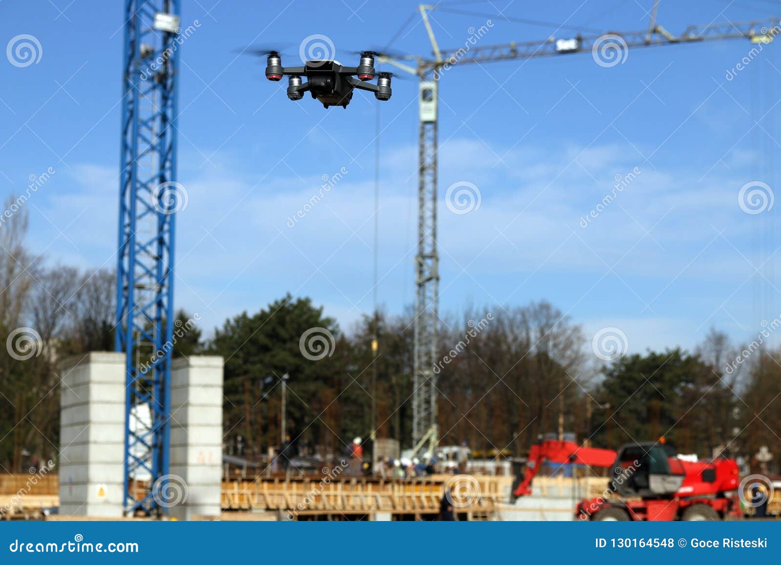 The Drone Flies Over the Construction Site Stock Photo - Image of ...
