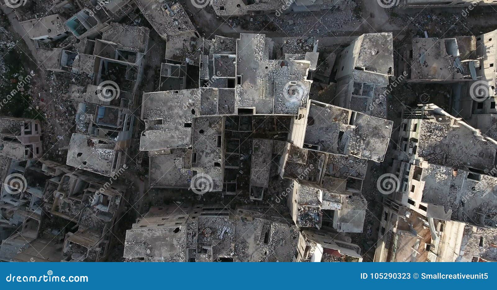 A Drone Flight on a Destroyed City Stock Video - Video of famous ...