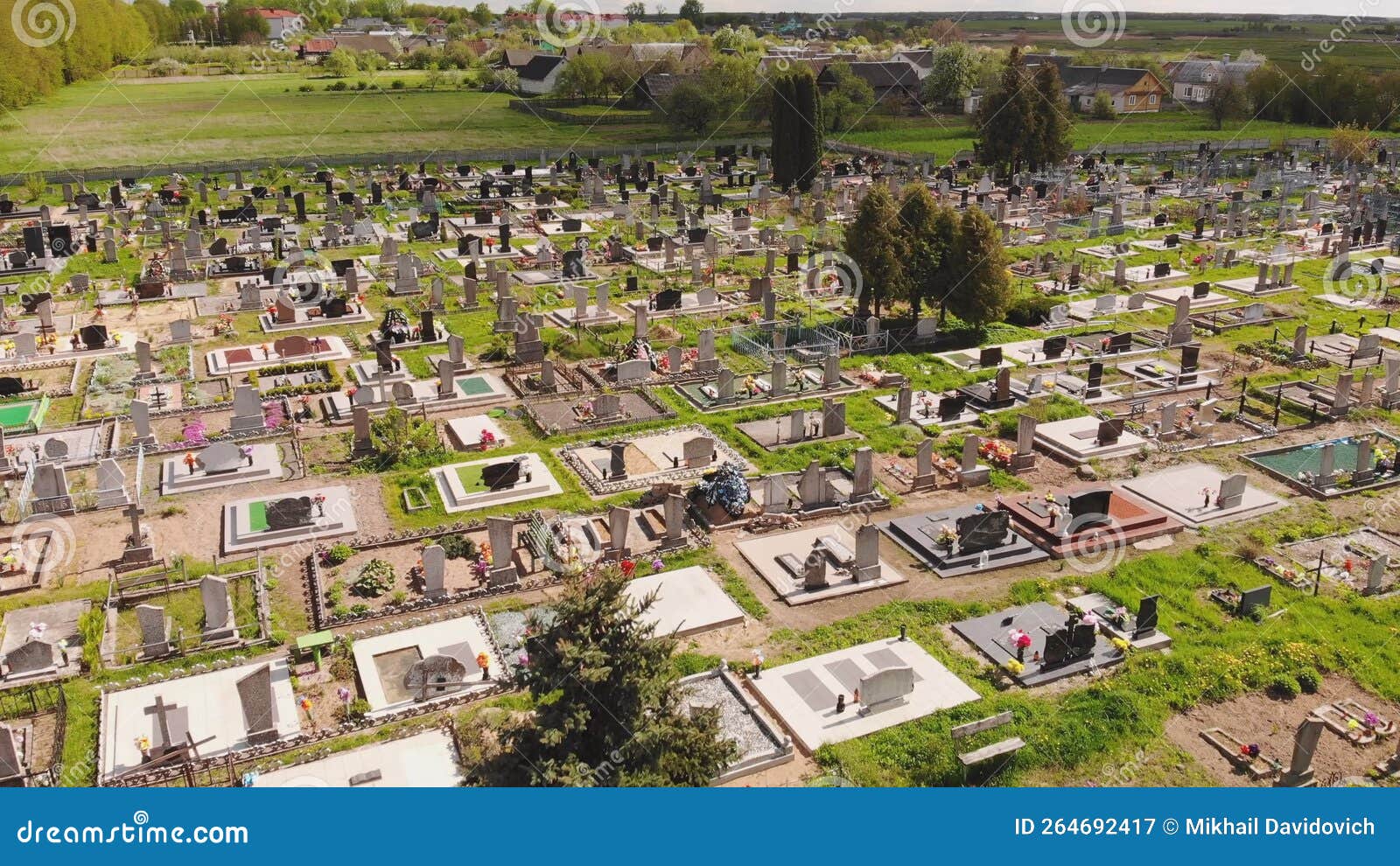 Drone Flight Over the Graves of the Cemetery. Stock Image - Image of ...
