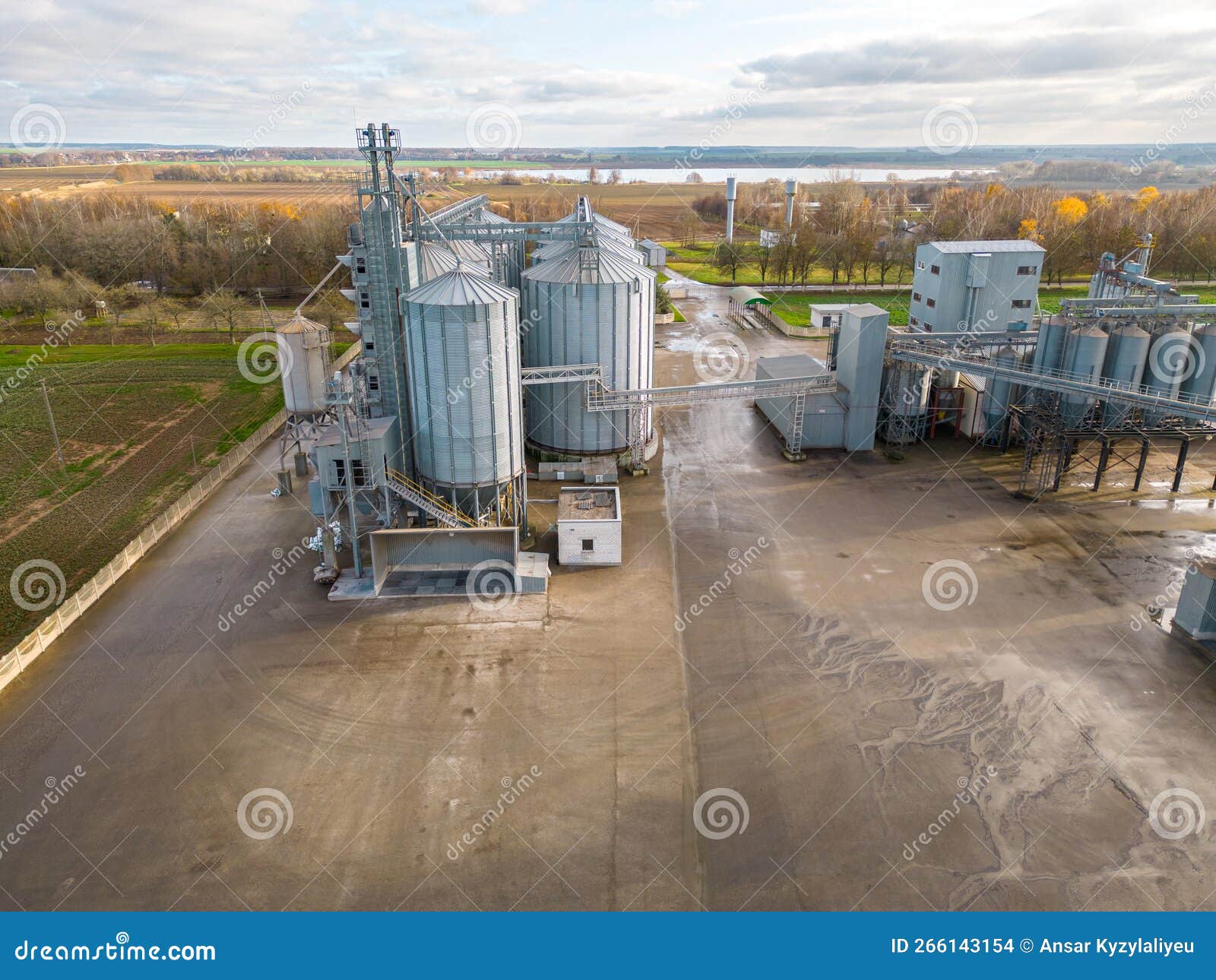 Drone Flight Over a Large Agro-industrial Complex and Barrels of Grain ...