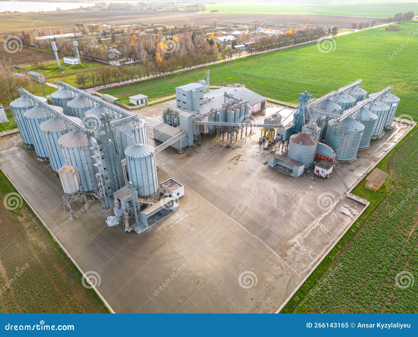 Drone Flight Over a Large Agro-industrial Complex and Barrels of Grain ...