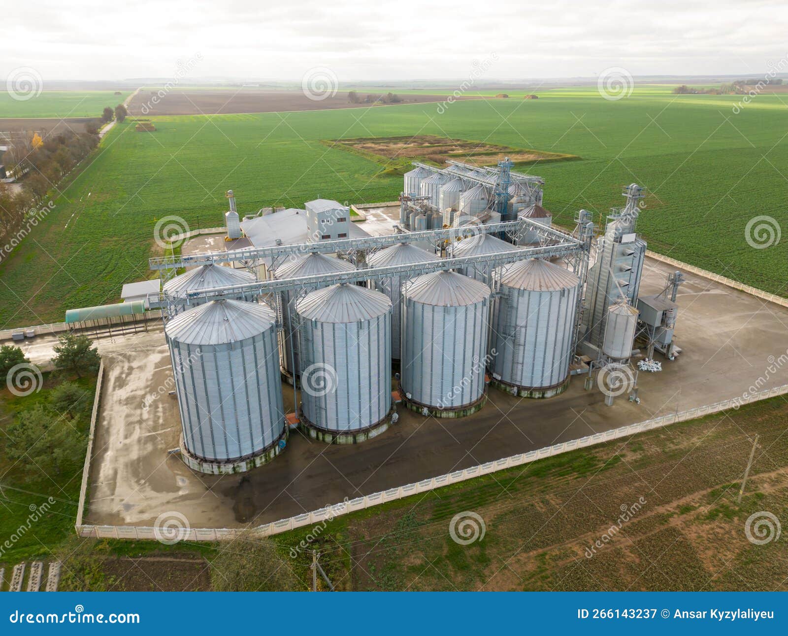 Drone Flight Over a Large Agro-industrial Complex and Barrels of Grain ...