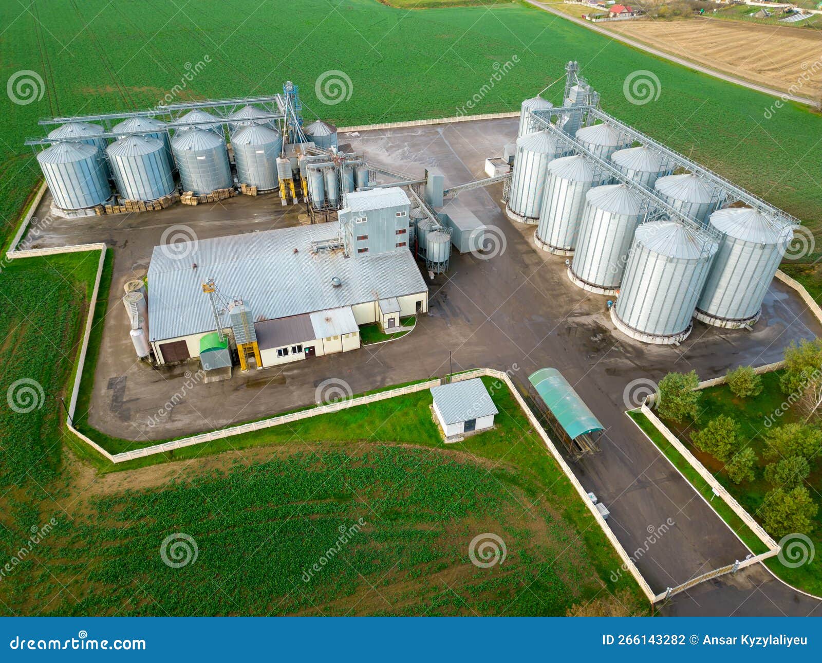 Drone Flight Over a Large Agro-industrial Complex and Barrels of Grain ...