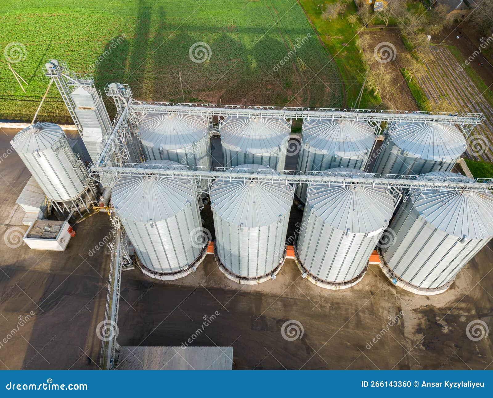 Drone Flight Over a Large Agro-industrial Complex and Barrels of Grain ...