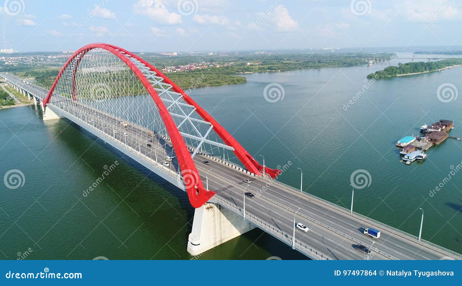 Drone Flight Over the River. Cable-stayed Bridge.beautiful Landscape ...