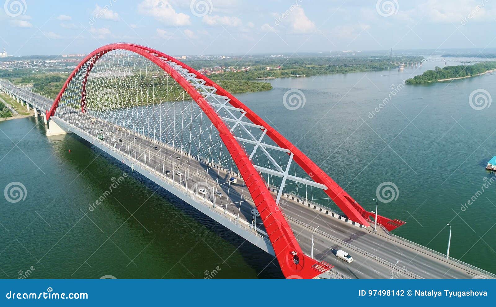 Drone Flight Over the River. Cable-stayed Bridge. Beautiful Landscape ...