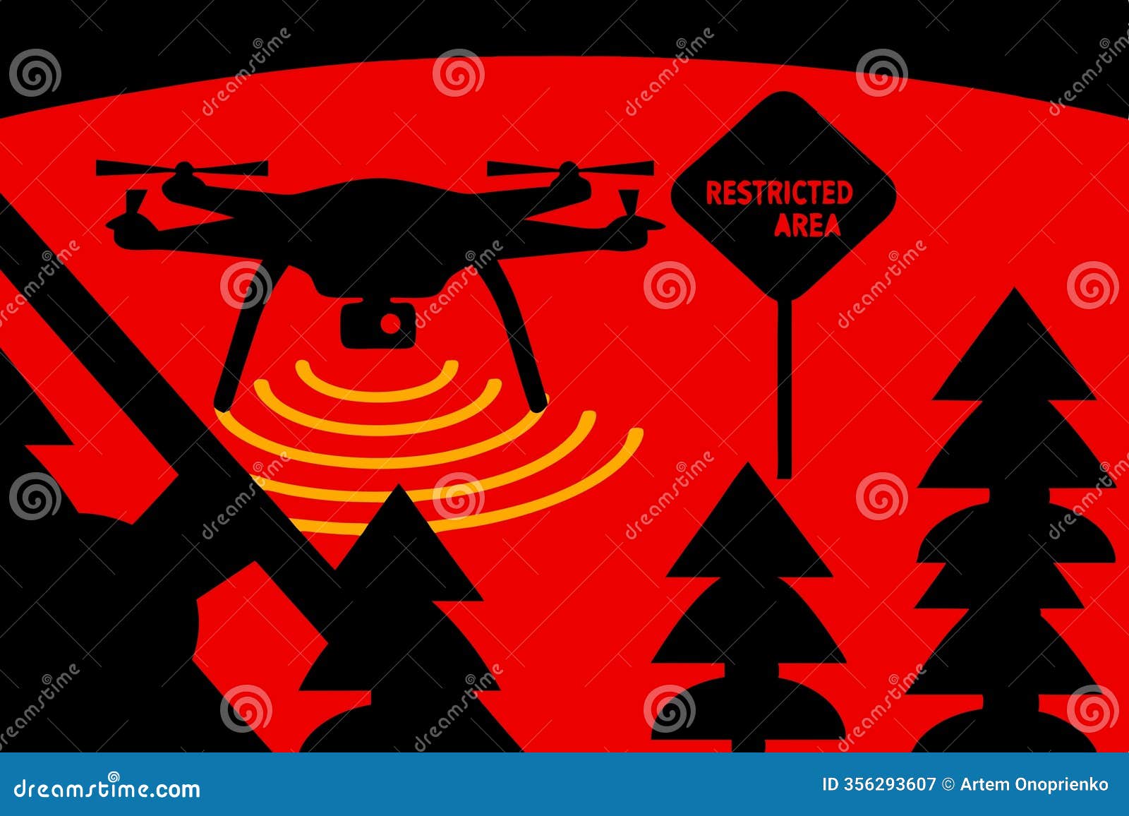 Drone Flight in the Restricted Area Stock Illustration - Illustration ...