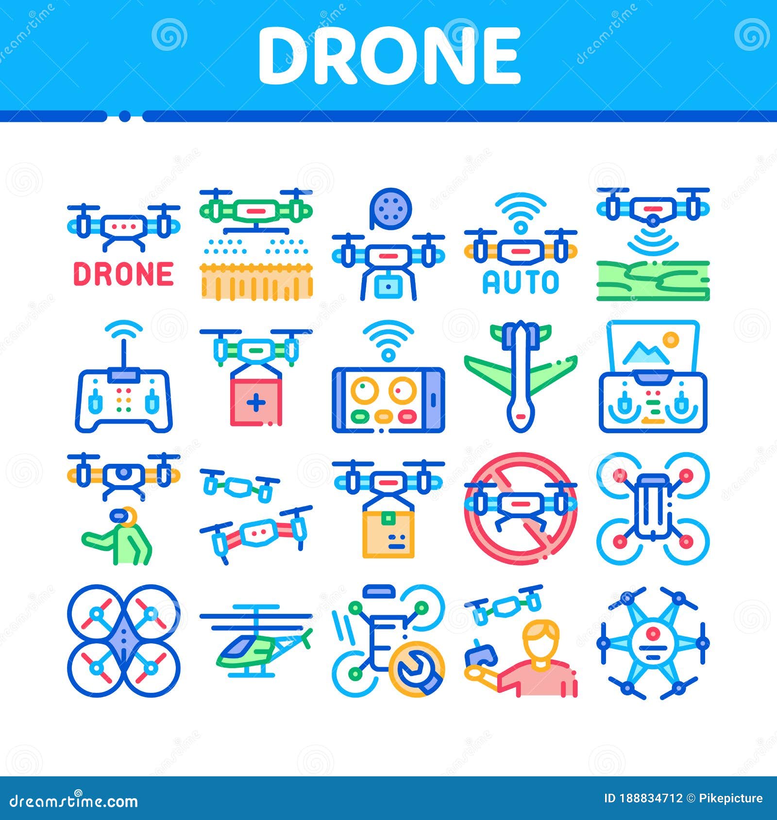 Drone Fly Quadrocopter Collection Icons Set Vector Stock Vector ...