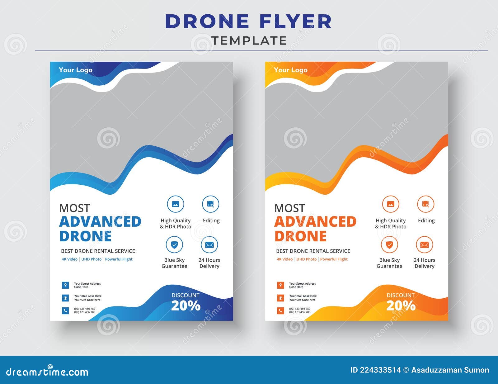 Drone Flyer Template, Most Advanced Drone Services Flyer, Stock Vector ...