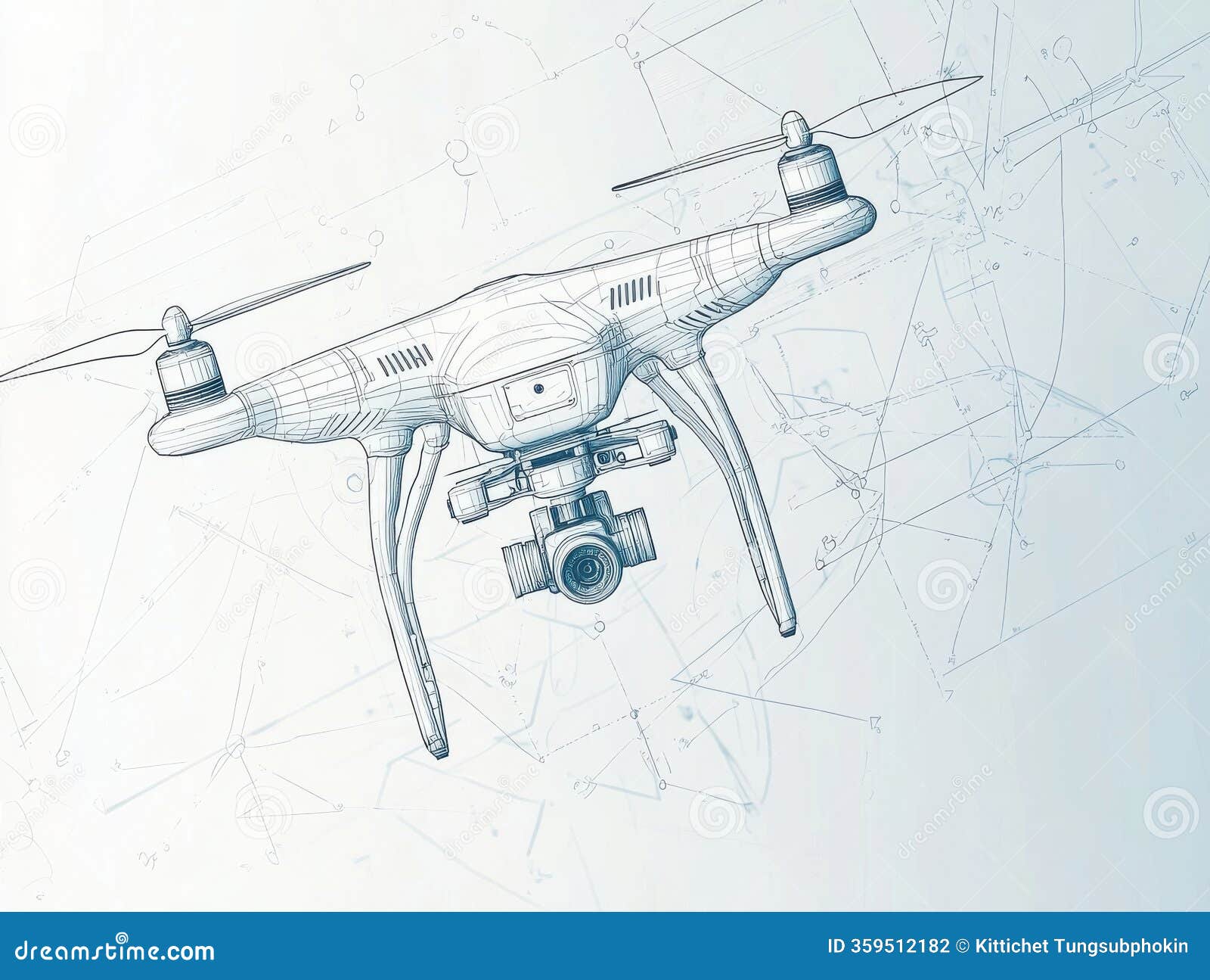 Drone Flying Above a Blueprint Design on a Flat Surface Showcasing ...