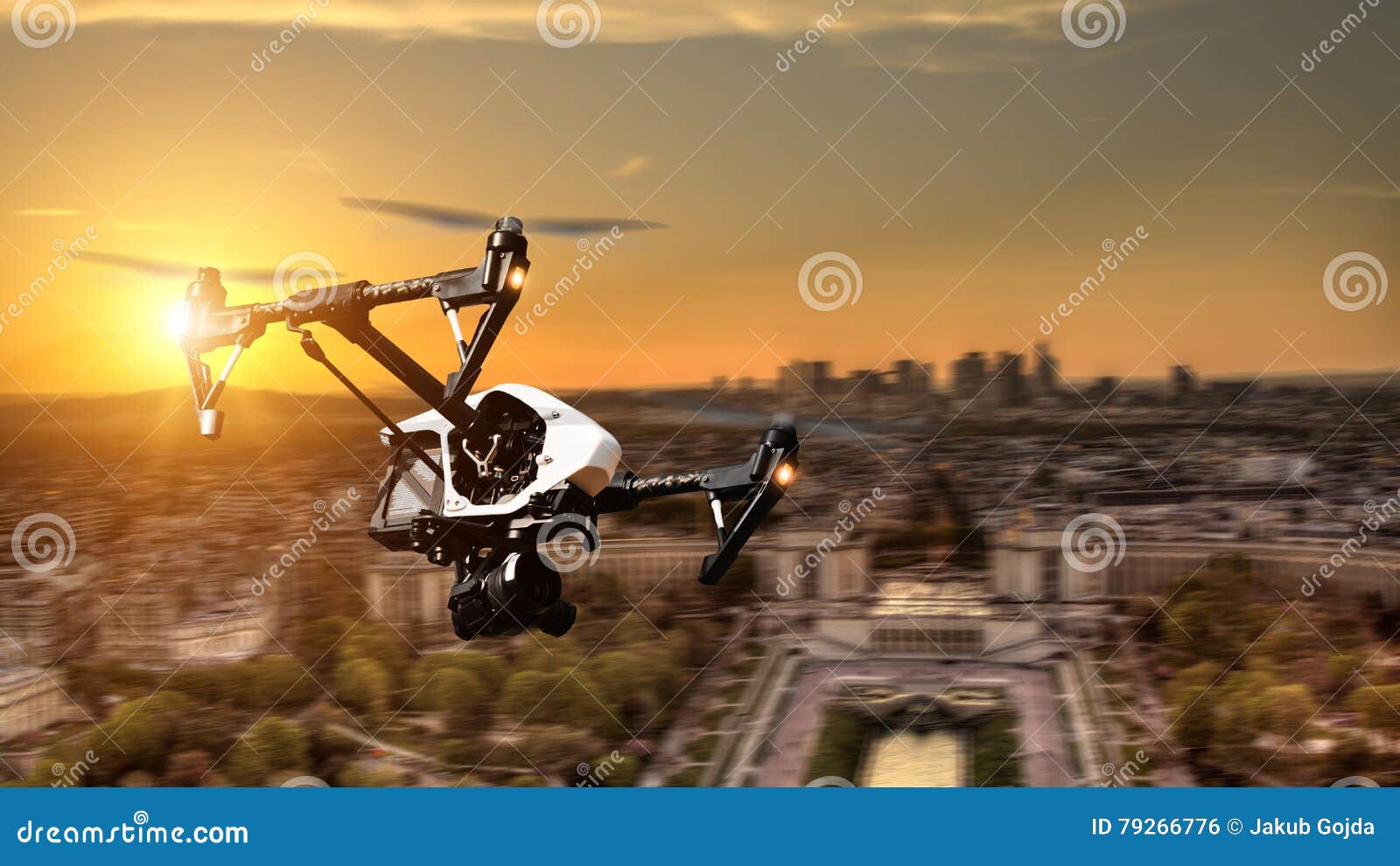 Drone Flying Above Paris City Stock Photo - Image of quadrocopter ...