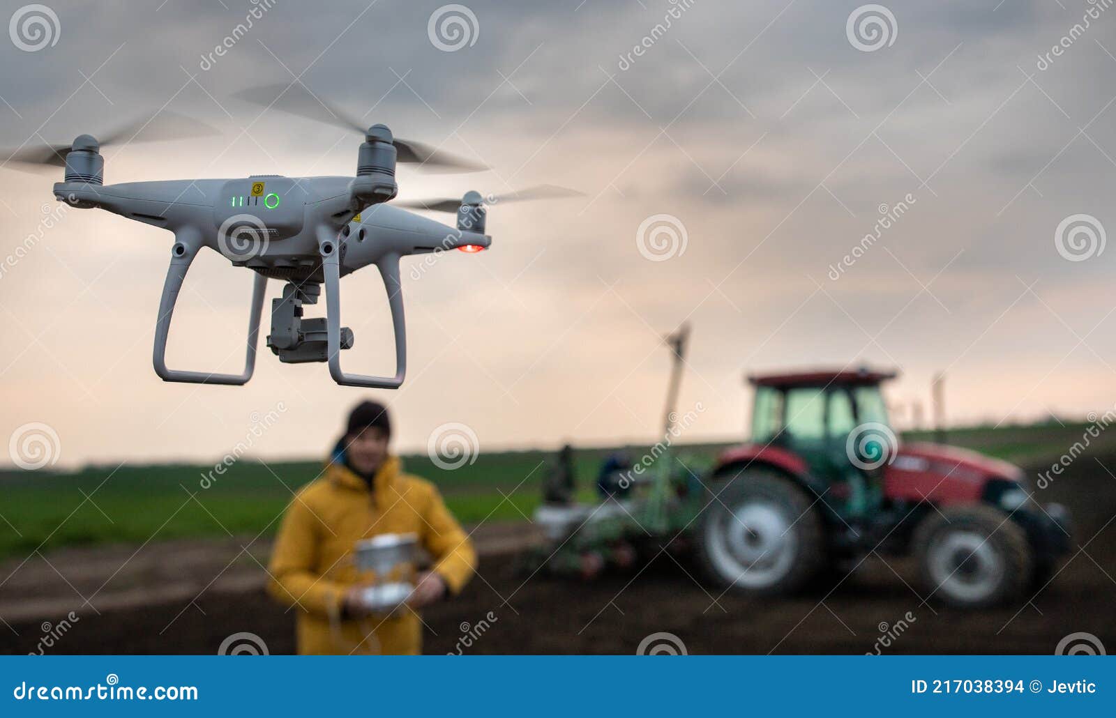 Drone Flying Above Tractor in Field Stock Photo - Image of engineer ...