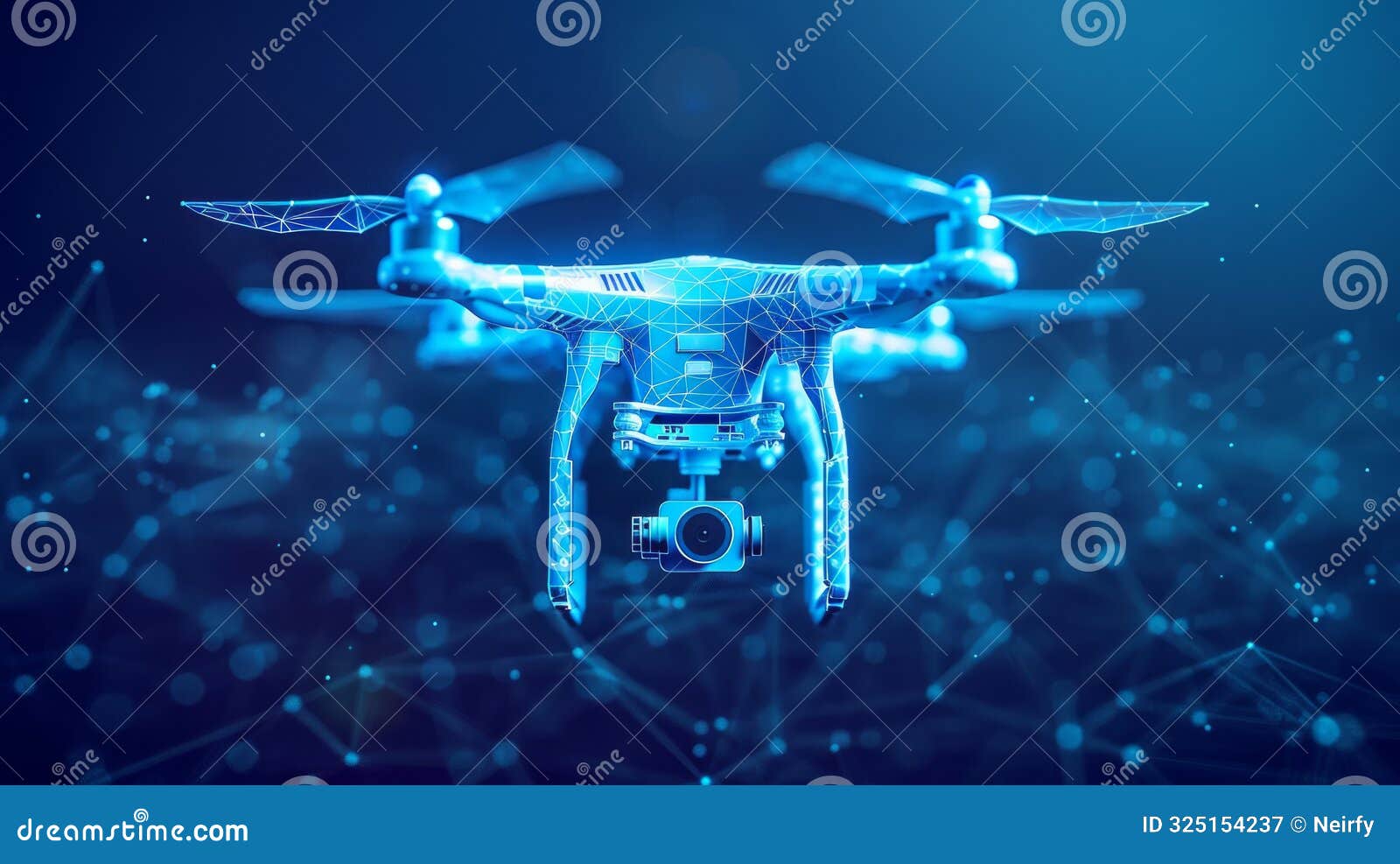Drone Flying with Action Video Camera on Dark Blue. Stock Image - Image ...