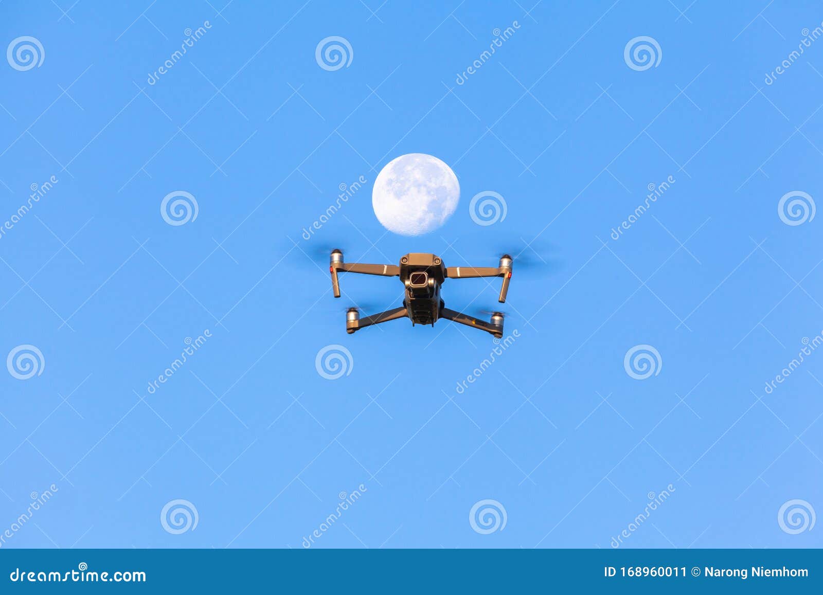 Drone Flying in Front White Moon Stock Image - Image of machiene ...