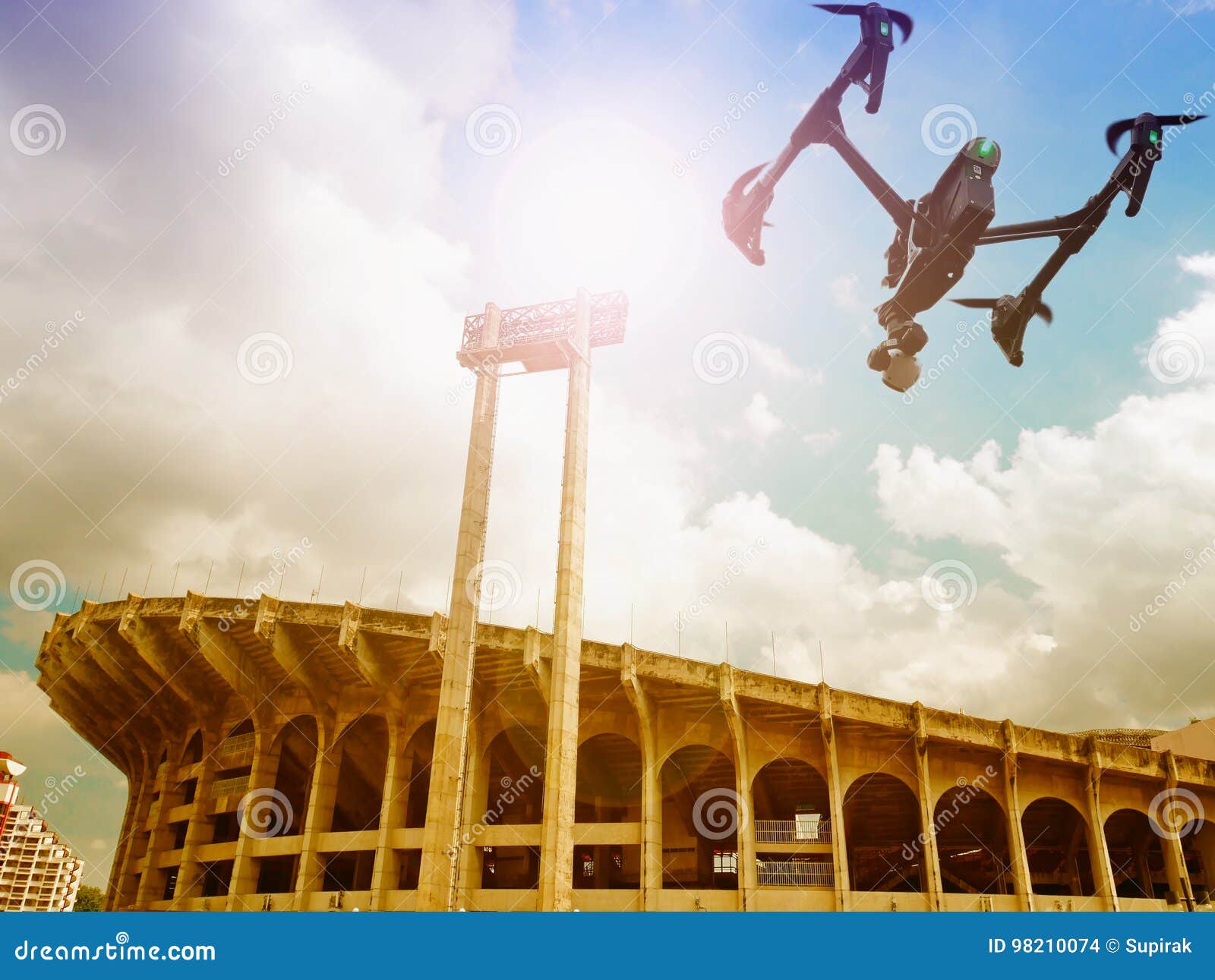 Drone is Flying High Angle Shot at the Stadium. Stock Photo - Image of ...
