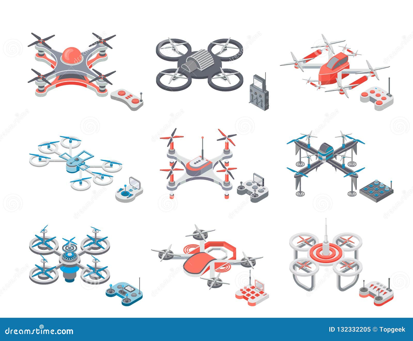 Drone Flying Items Icons Set Vector Illustration Stock Vector ...