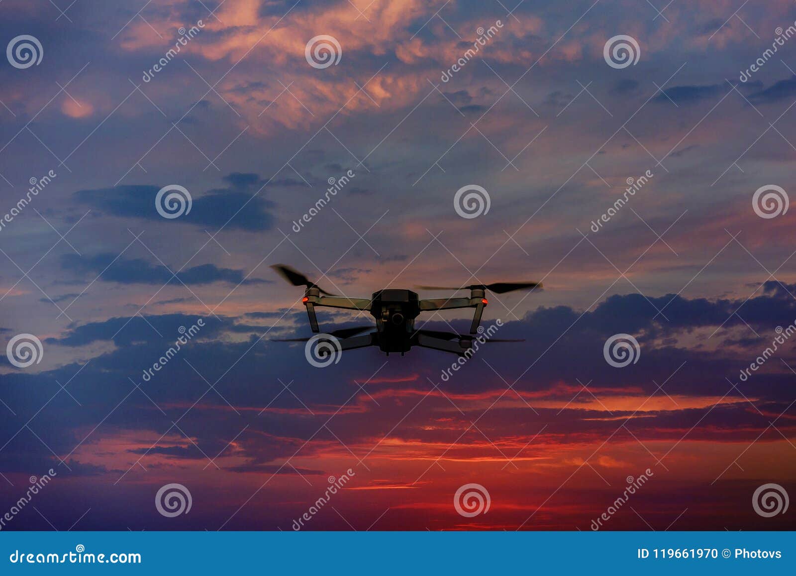 Drone Flying Over a Sunset Sky with Light Clouds Stock Photo - Image of ...