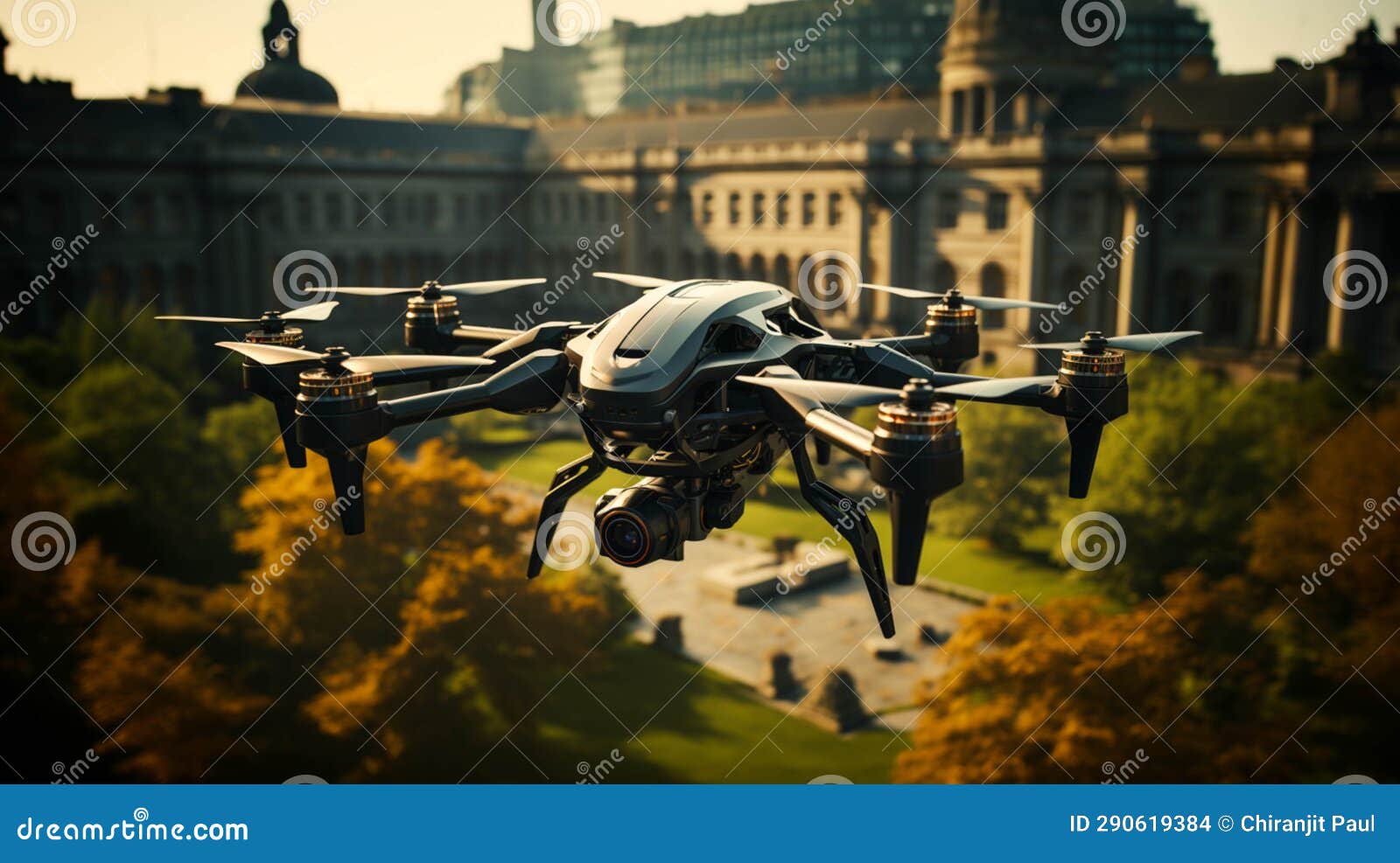 A Drone Flying Over the Building Top Stock Photo - Image of ...