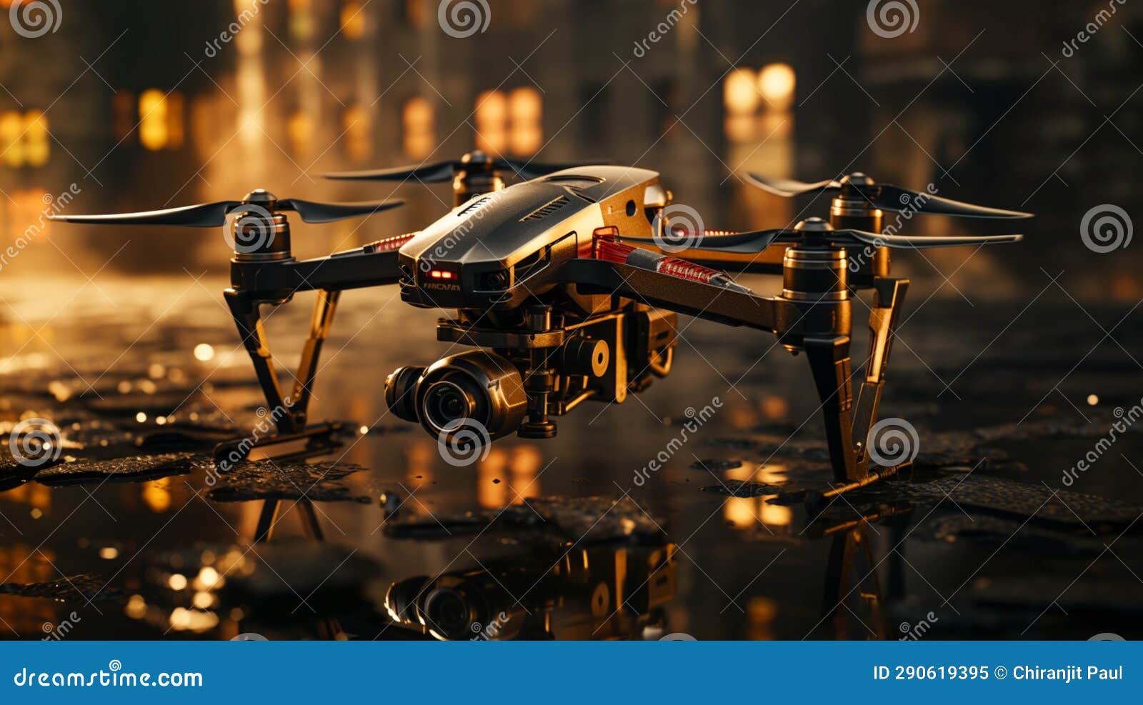 A Drone Flying Over the Building Top Stock Illustration - Illustration ...