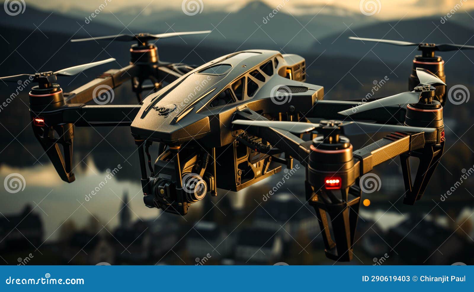 A Drone Flying Over the Building Top Stock Image - Image of business ...
