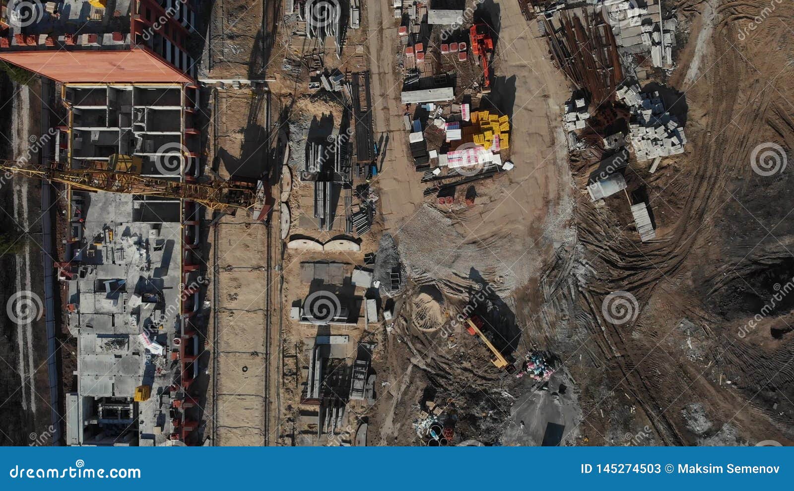 Drone Flying Over a Construction Site with a Top Down View. the Camera ...