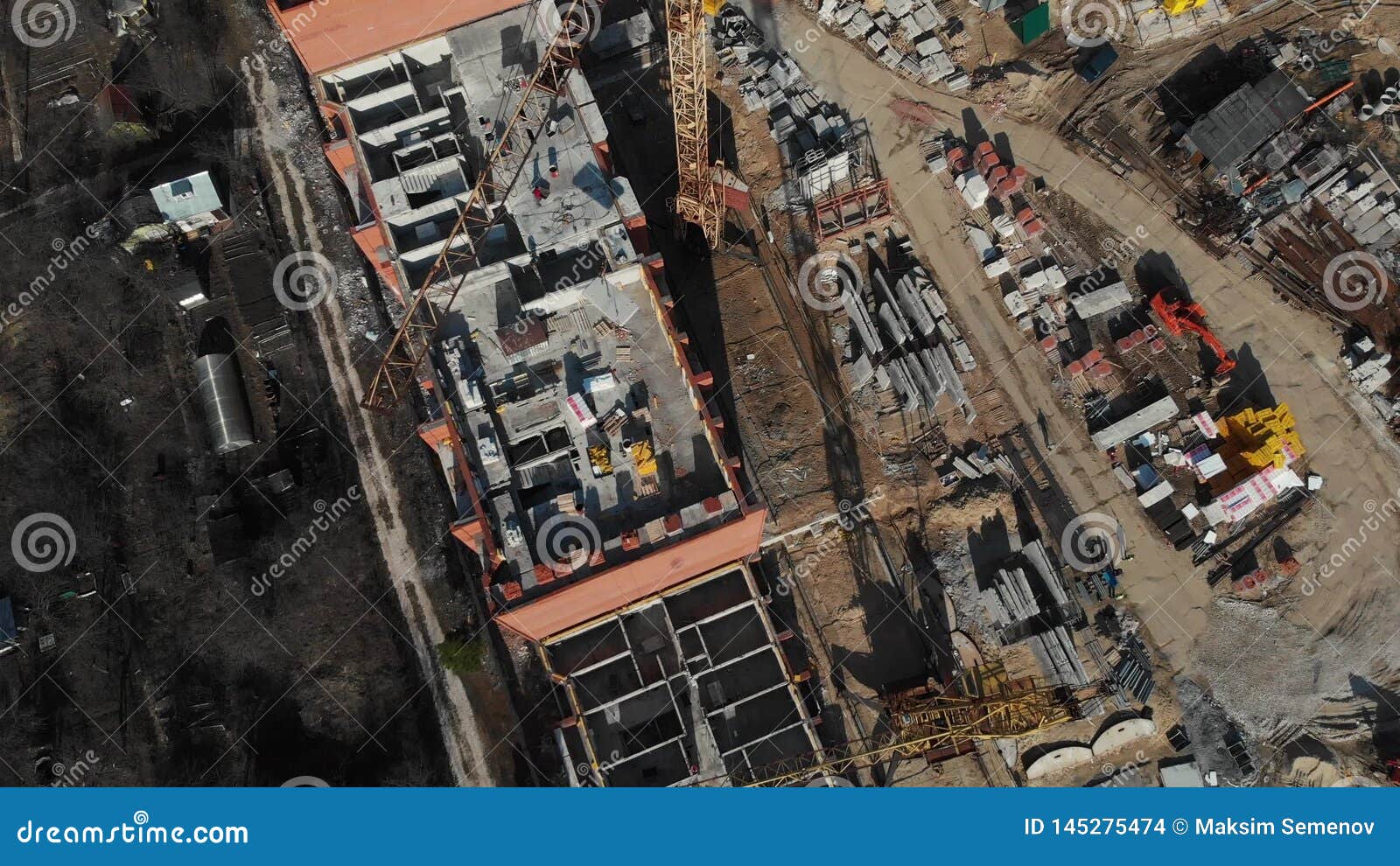 Drone Flying Over a Construction Site with a Top Down View. the Camera ...