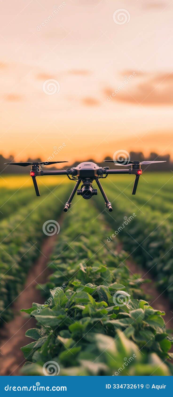 Drone Flying Over a Field. Modern Agriculture Stock Illustration ...