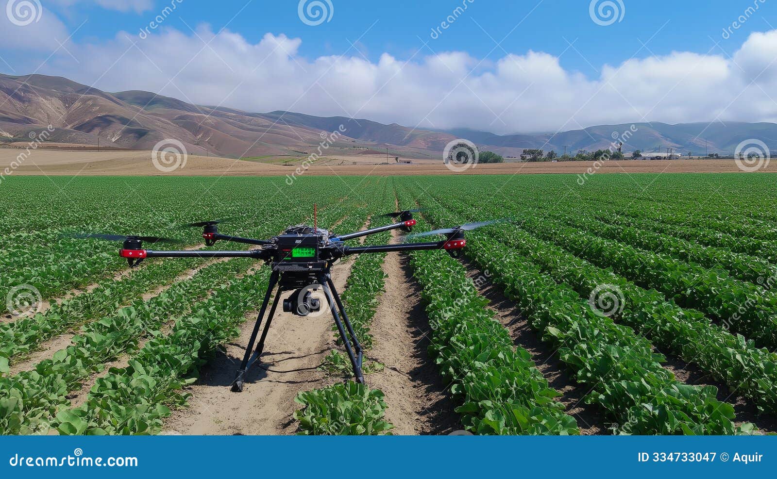 Drone Flying Over a Field. Modern Agriculture Stock Illustration ...