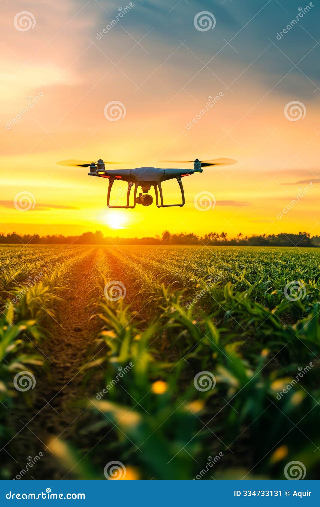 Drone Flying Over a Field. Modern Agriculture Stock Illustration ...
