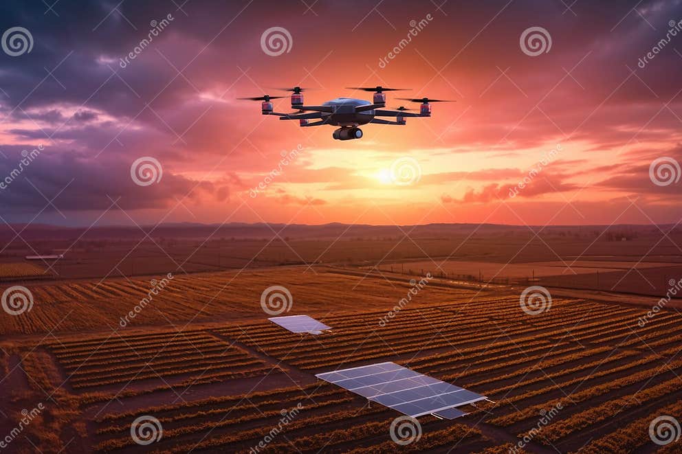 Drone Flying Over a Solar Panel Farm with a Parcel Stock Photo - Image ...