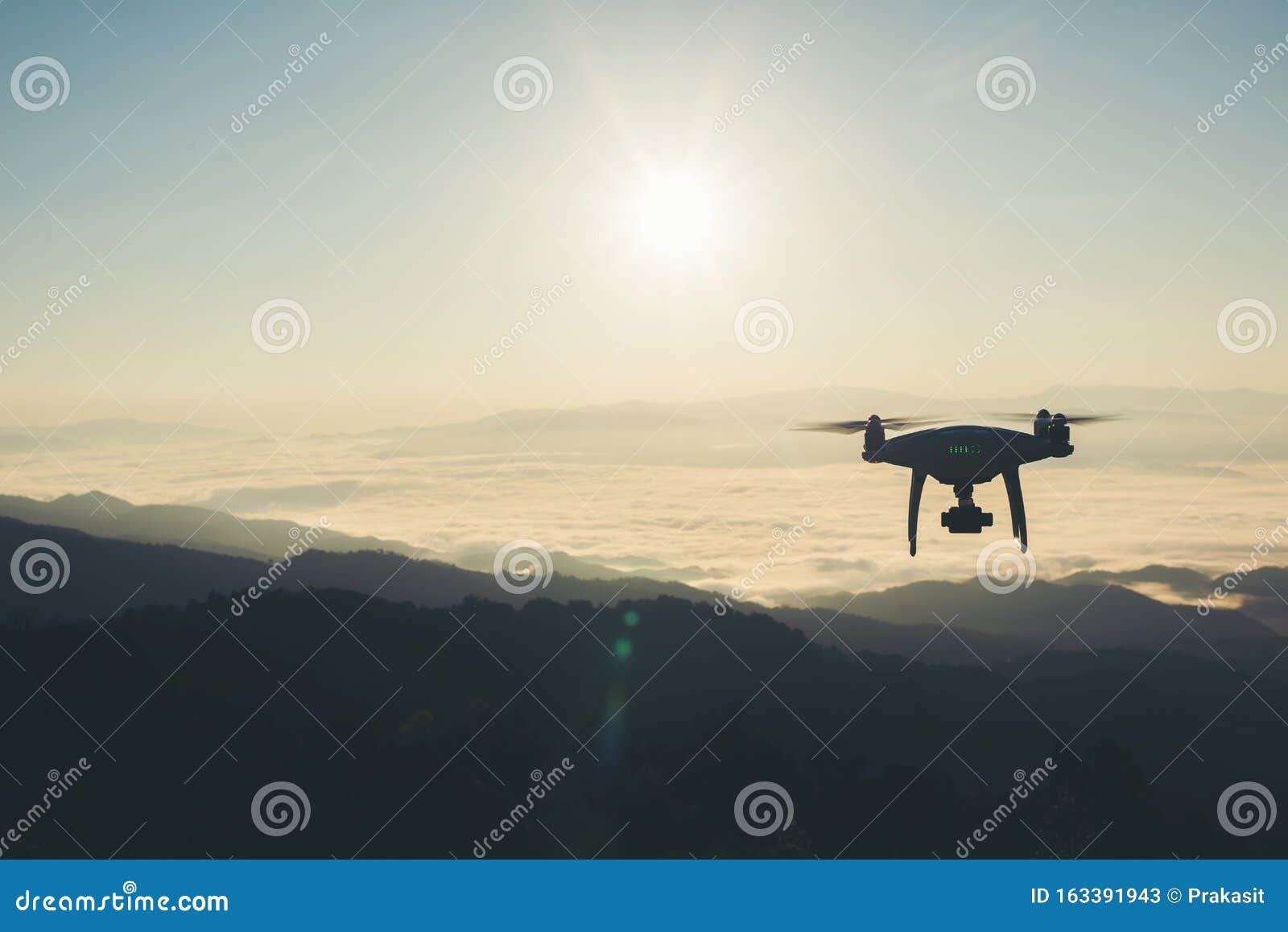 Drone Flying in the Sunset Take a Photo Stock Image - Image of sunrise ...