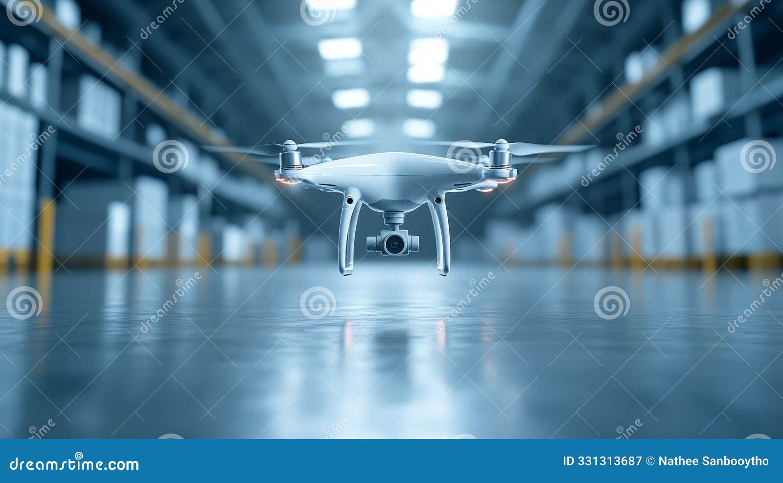 Drone Flying in Warehouse for Inventory Management Stock Illustration ...