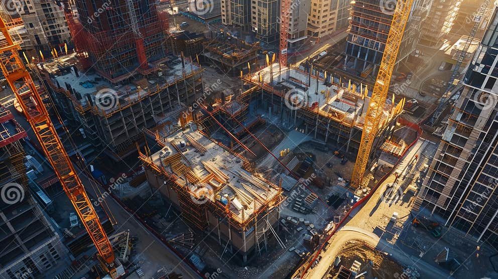 Drone Footage Combined with VFX Concept of Building Construction ...