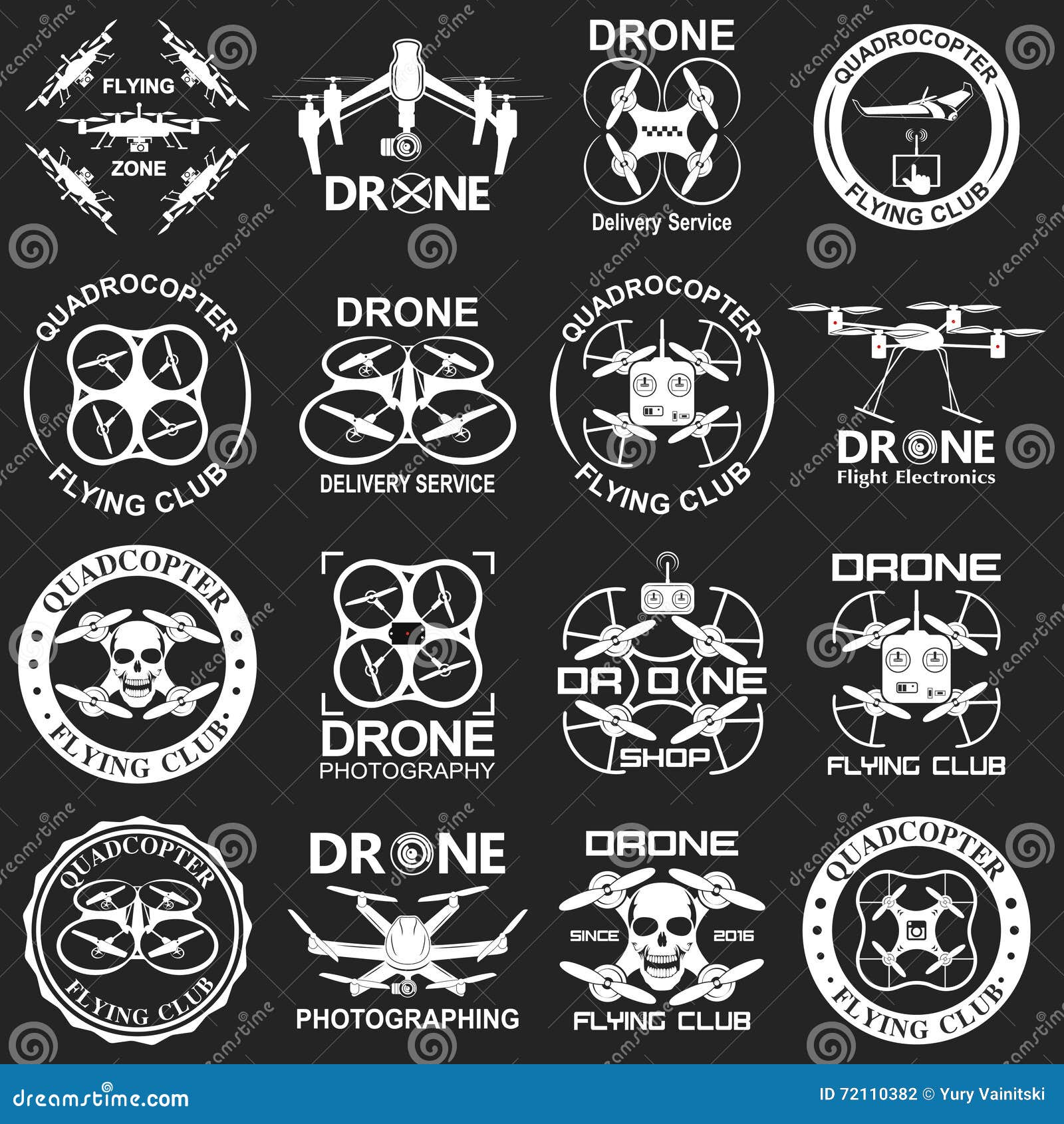 Drone footage emblems stock vector. Illustration of black - 72110382