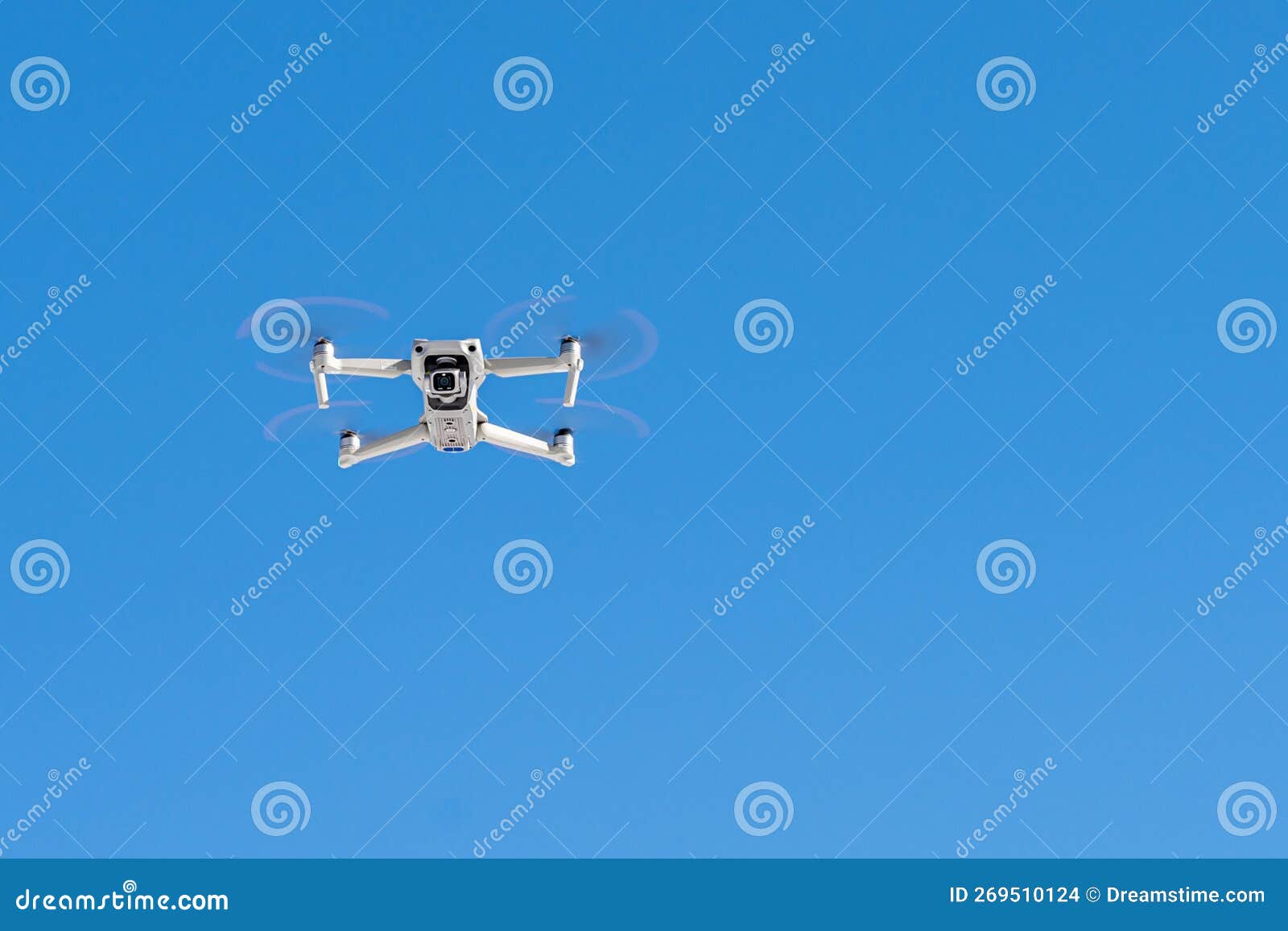Drone Front View in Flight on Clear Sky Stock Photo - Image of camera ...