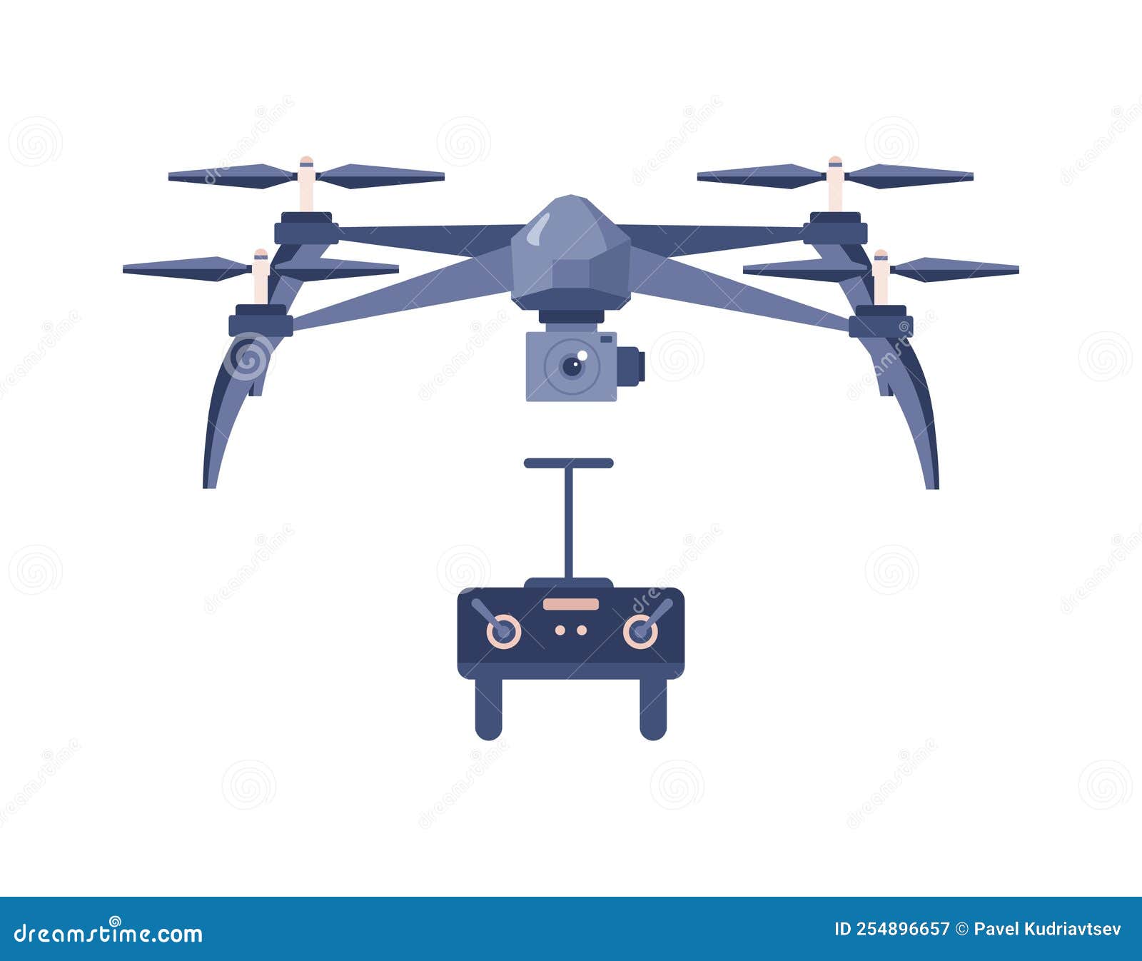 Drone or Helicopter with Remote Controller, Flat Vector Illustration ...